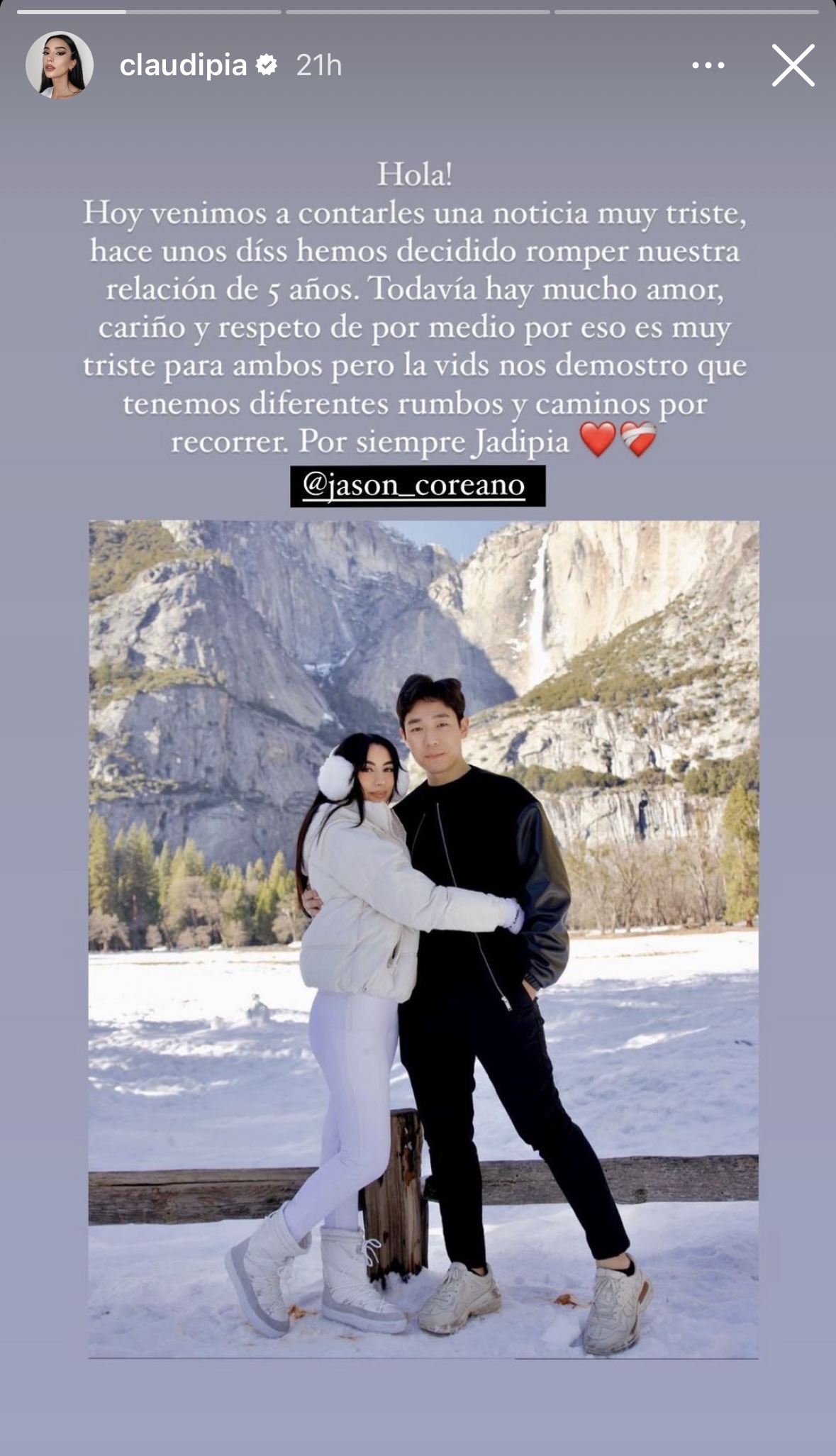 Influencer Claudipia anuncia el fin de su relación
